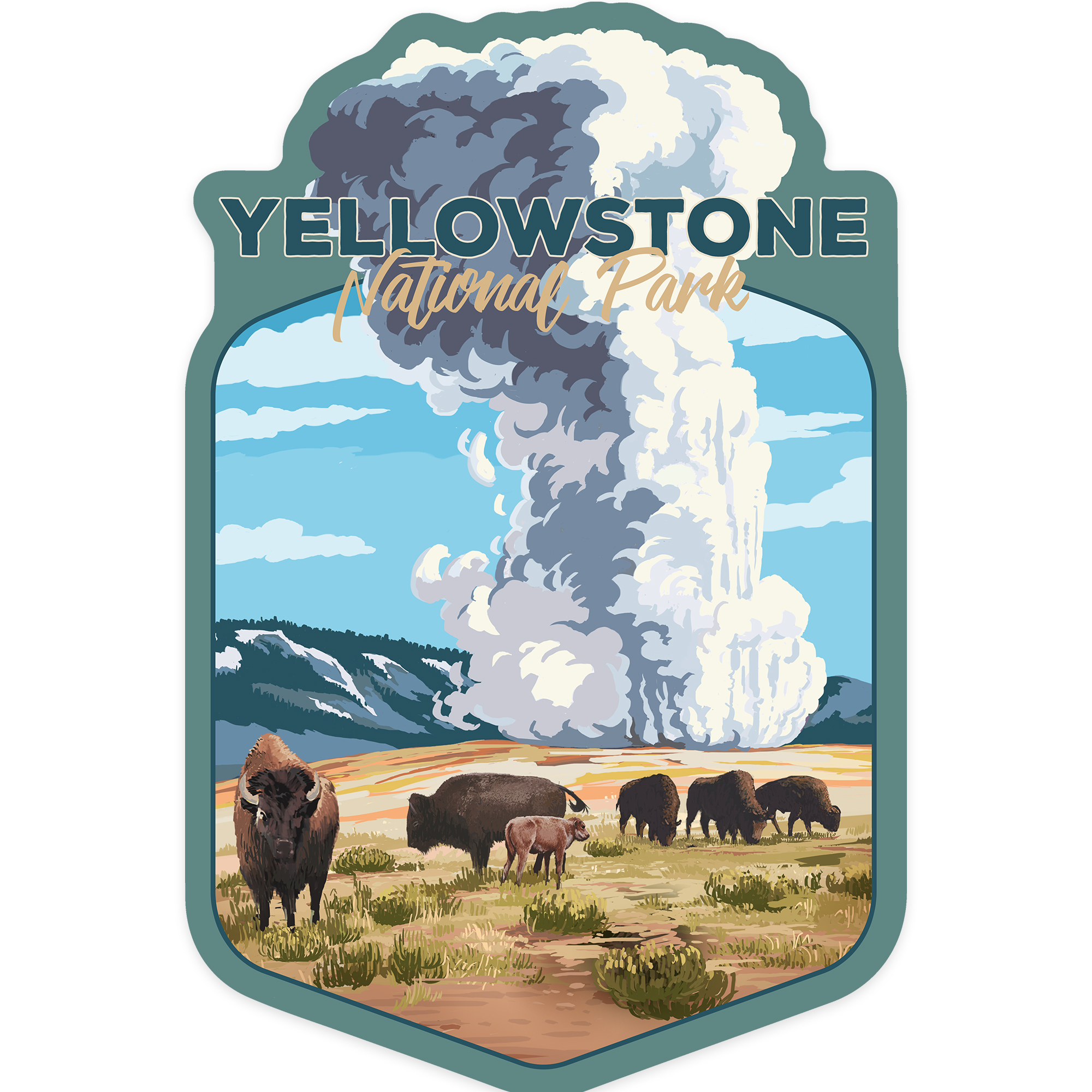 Die Cut Sticker Yellowstone National Park, Wyoming, Old Faithful and ...