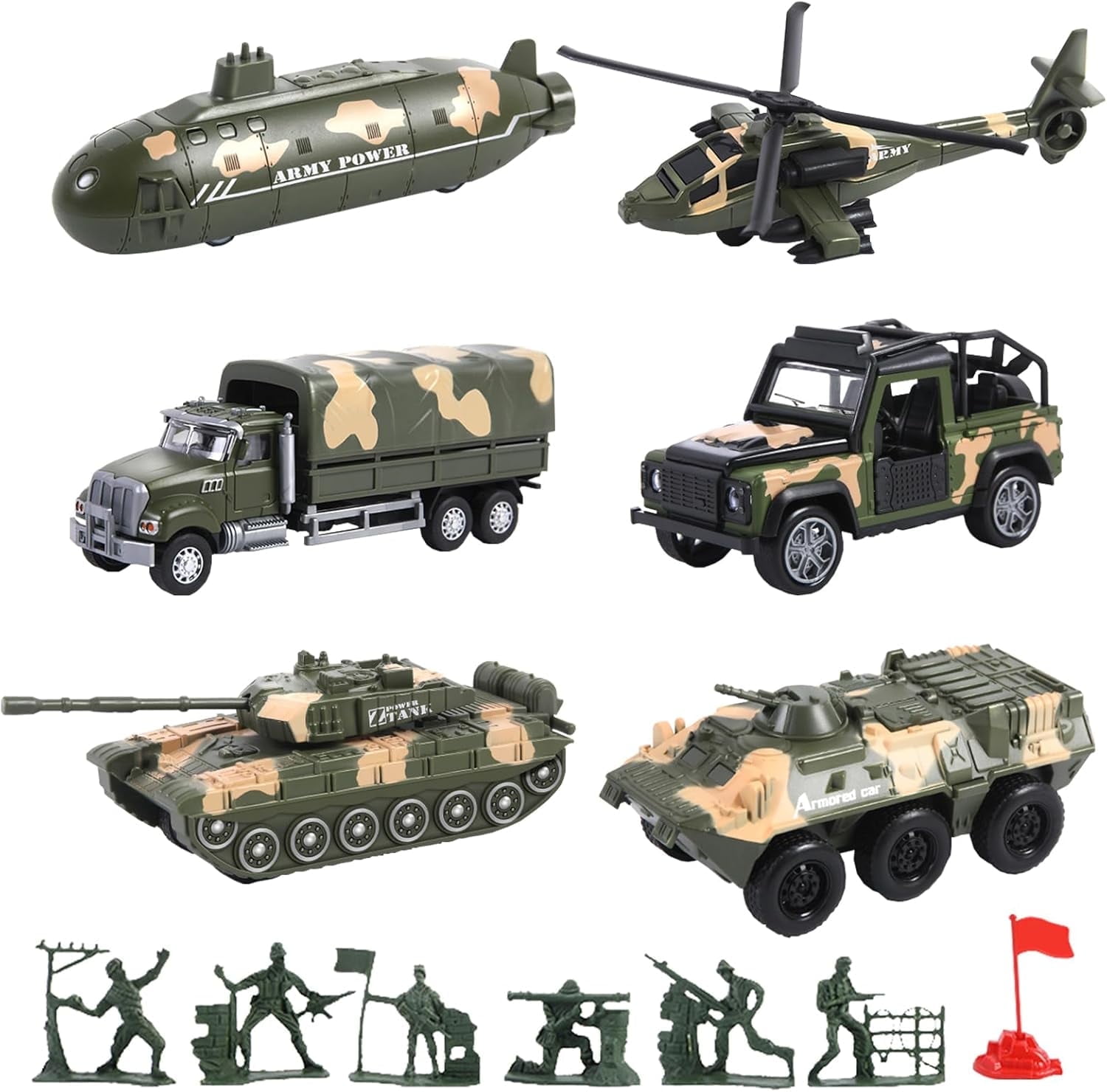 Military Vehicle Set, Assorted Army Model Car with 6 Soldiers & Flag ...