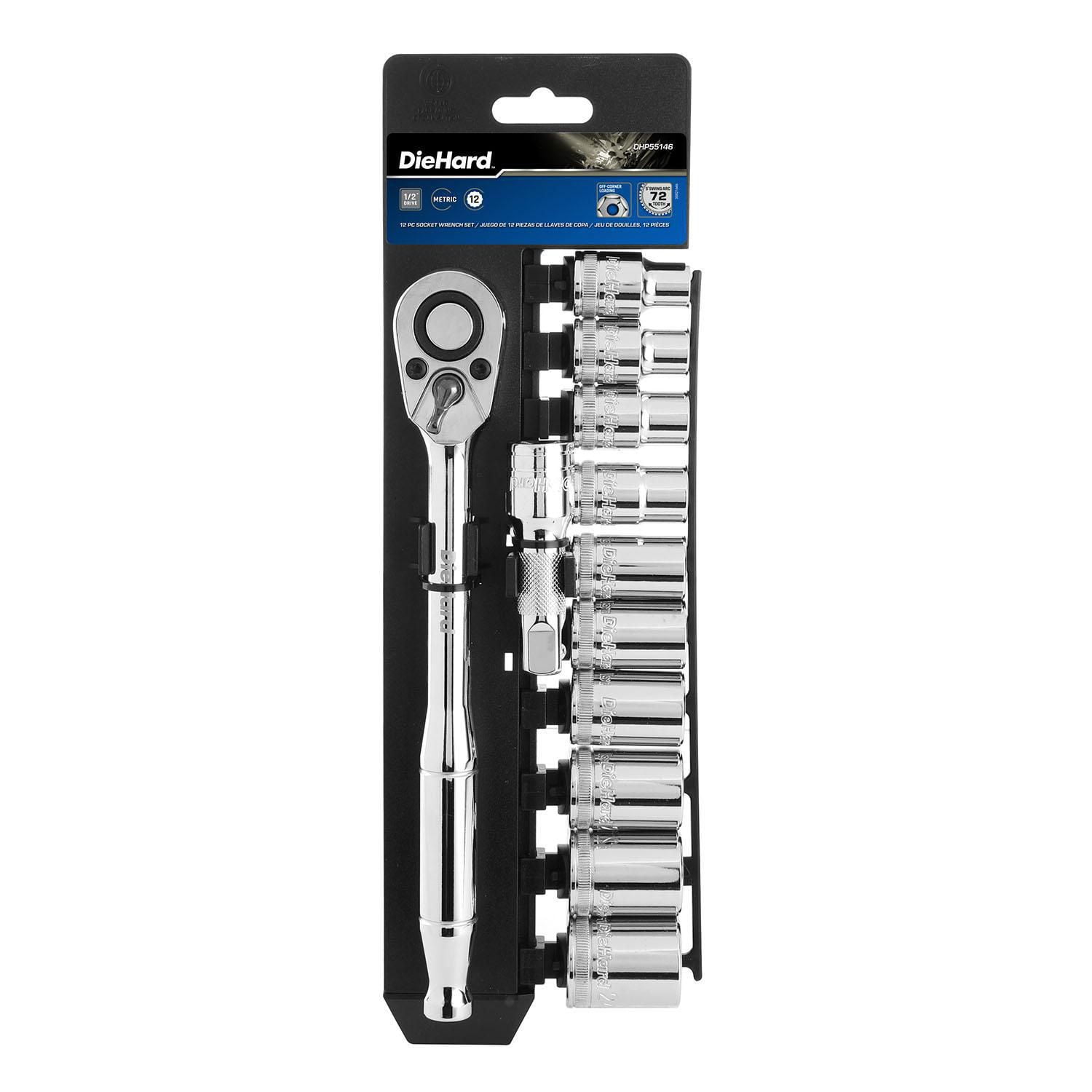 DieHard 1/2" Drive Ratchet Socket Set, Metric, 12-Piece, 72 Tooth ...