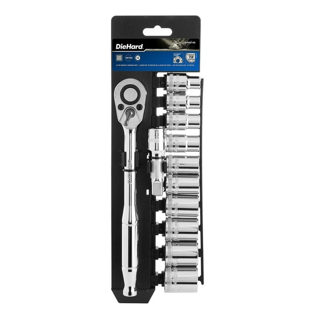 DieHard 1/2" Drive Ratchet Socket Set, Metric, 12-Piece, 72 Tooth ...