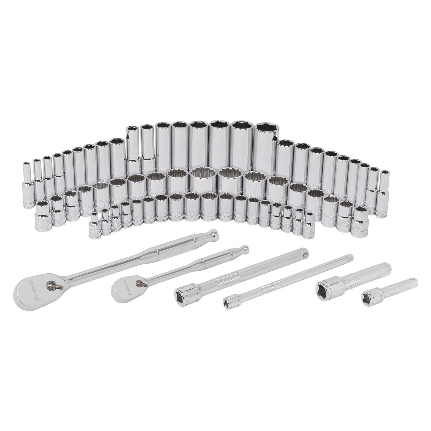 DieHard 1/4" and 3/8" Drive Ratchet Socket Set, SAE & Metric, 68-Piece ...