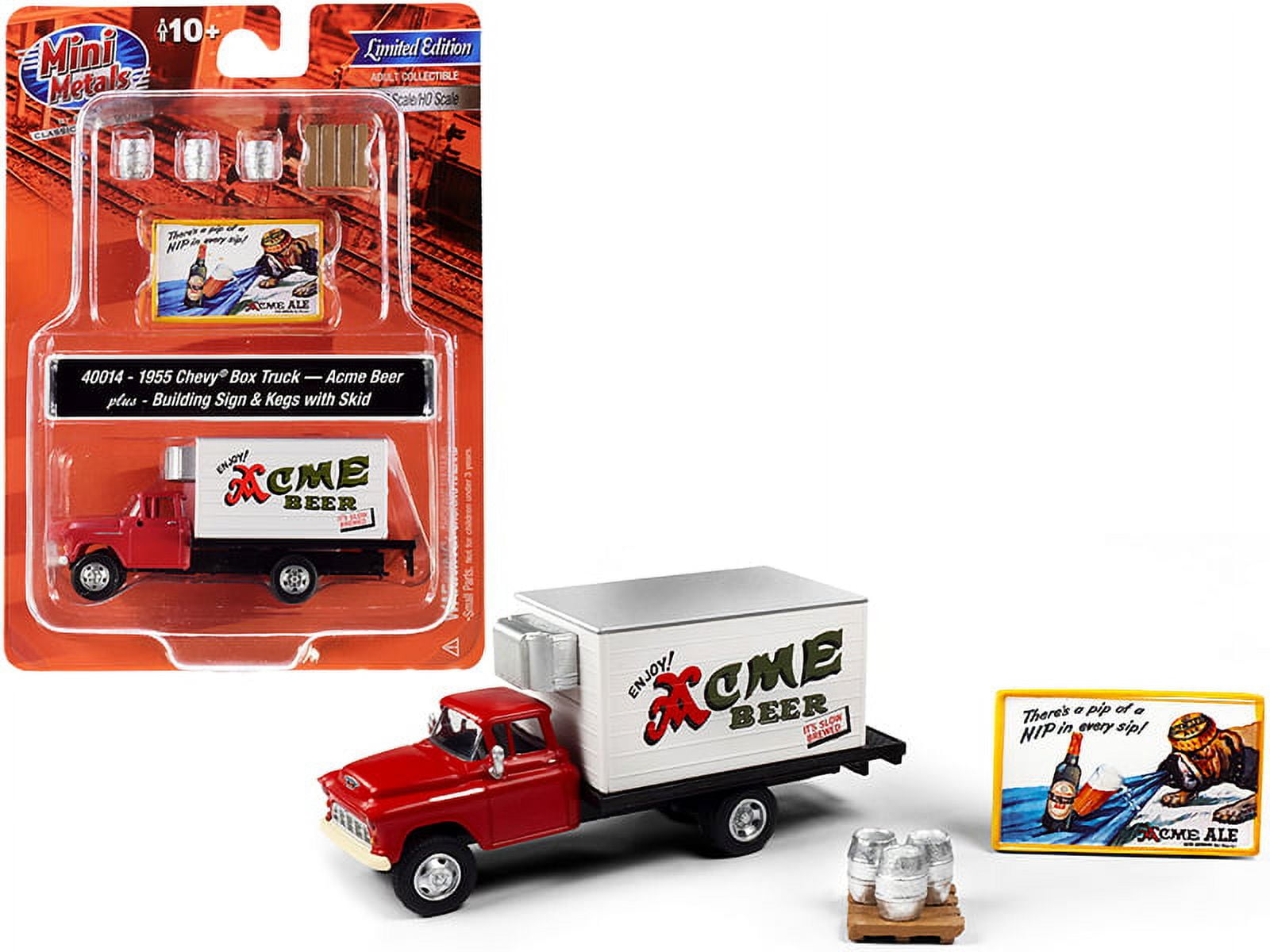 Diecast 1955 Chevrolet Box Truck Red and White with Building Sign and 3 ...