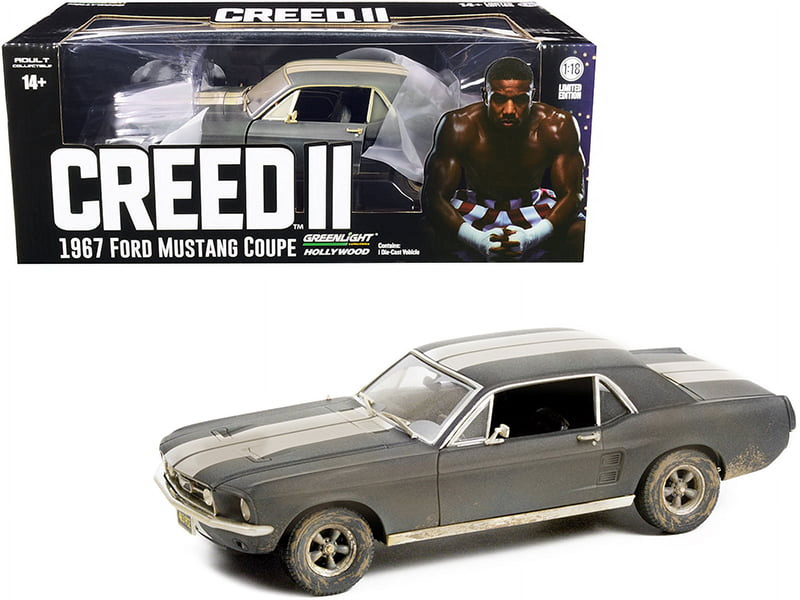 Diecast 1967 Ford Mustang Coupe Matt Black with White Stripes ...