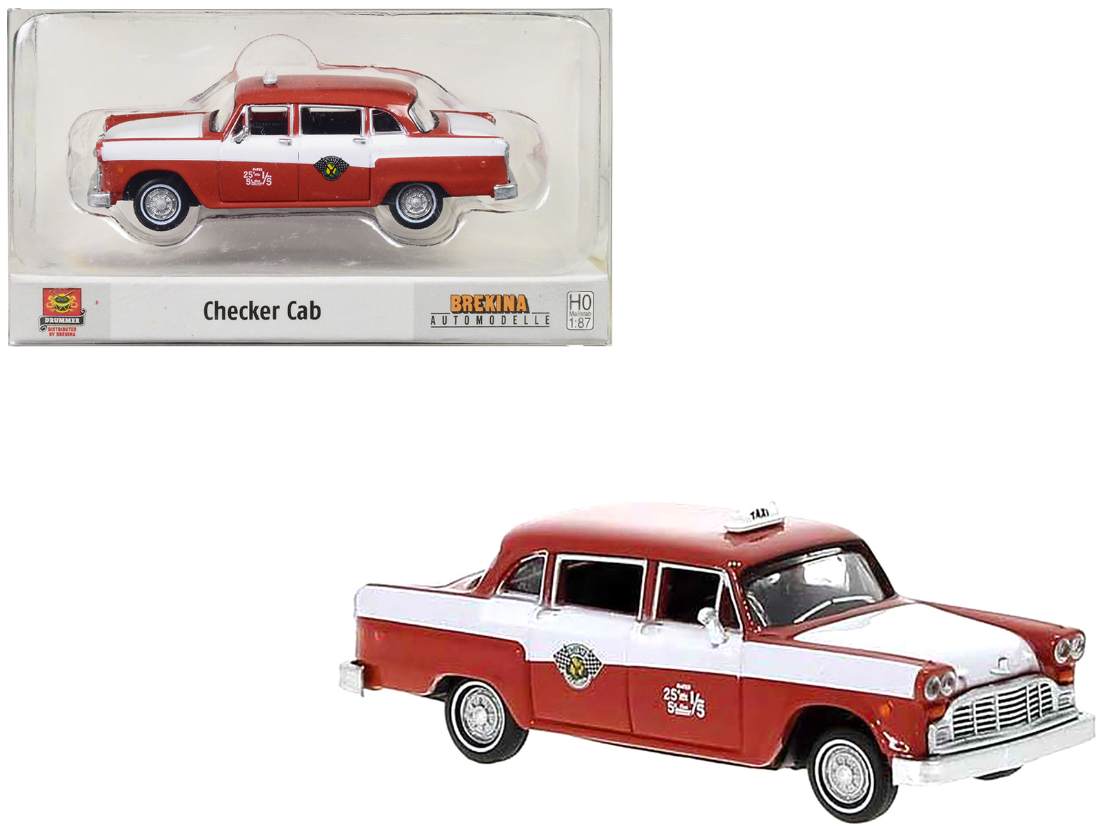 1974 Checker Cab Red and White "Kalamazoo" 1/87 (HO) Scale Model Car by ...
