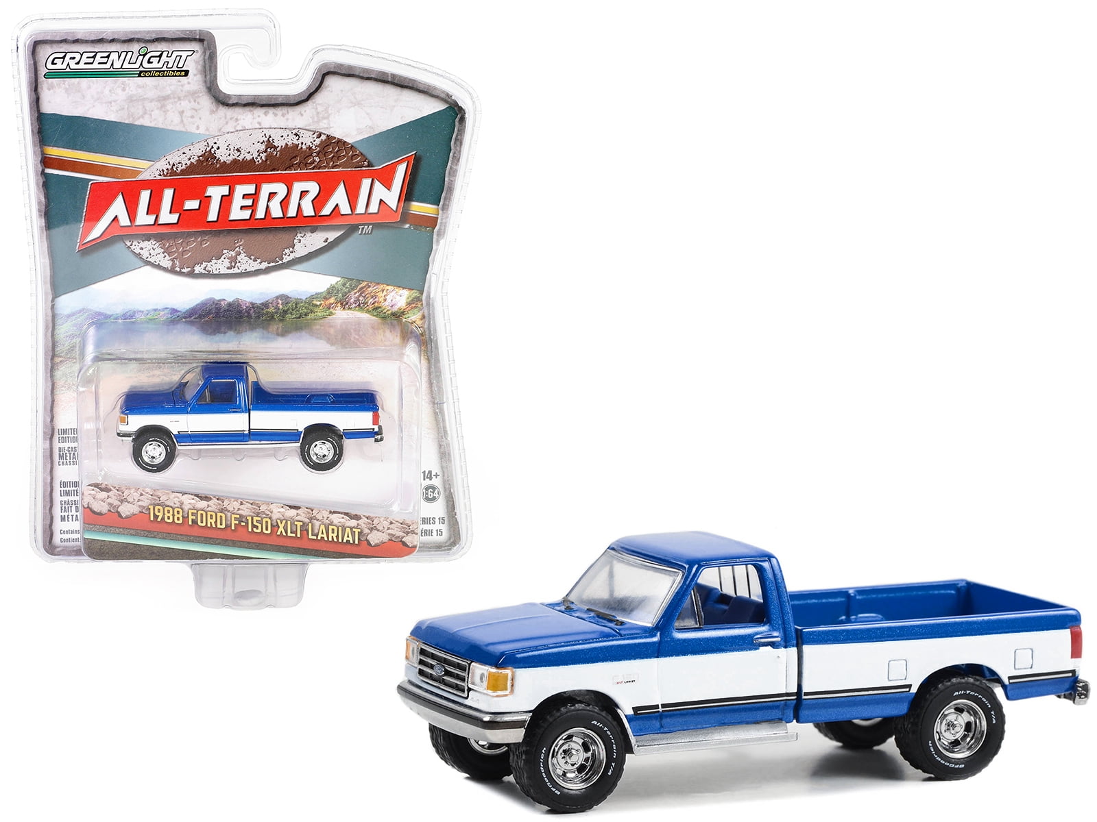 Diecast 1988 Ford F-150 XLT Lariat Pickup Truck Blue Metallic and White ...