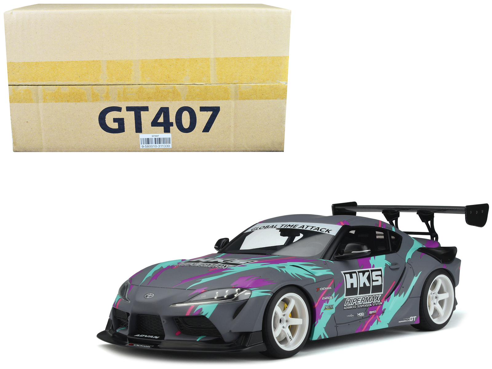 Diecast 2019 Toyota GR Supra "HKS" Gray with Graphics 1/18 Model Car by ...