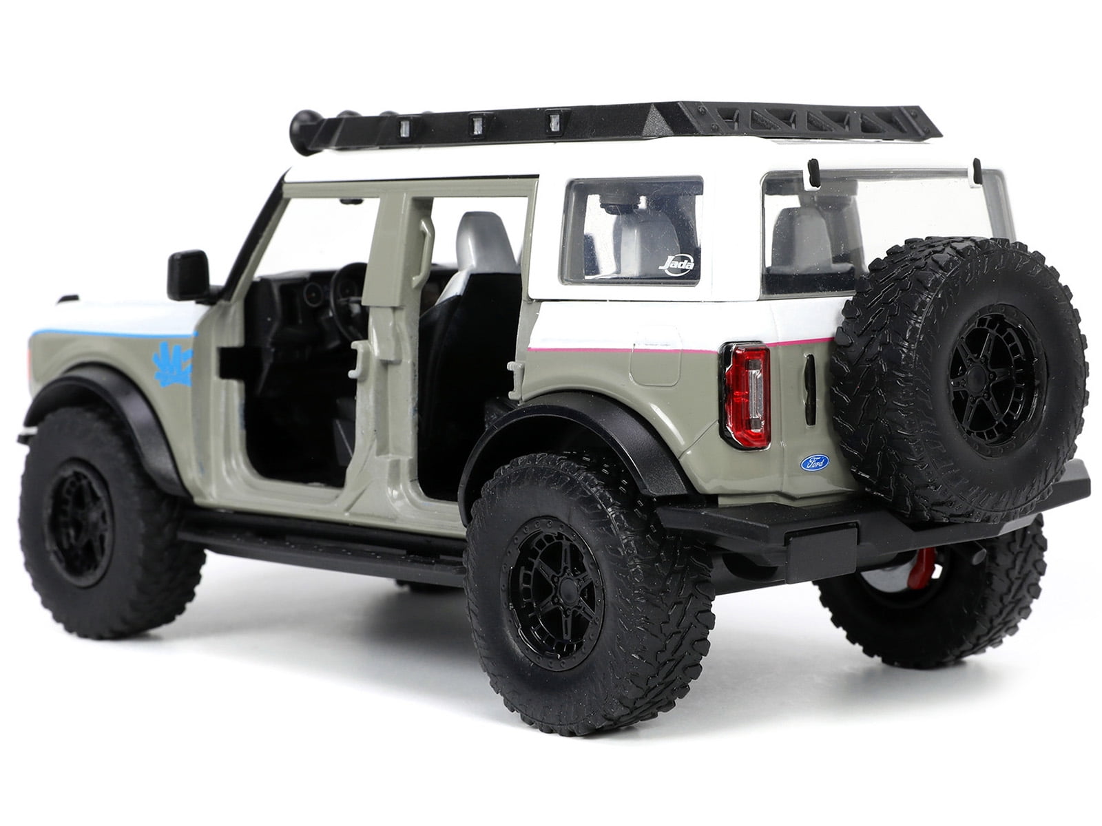 Diecast 2021 Ford Bronco Gray and White with Matt Black Hood with Roof ...