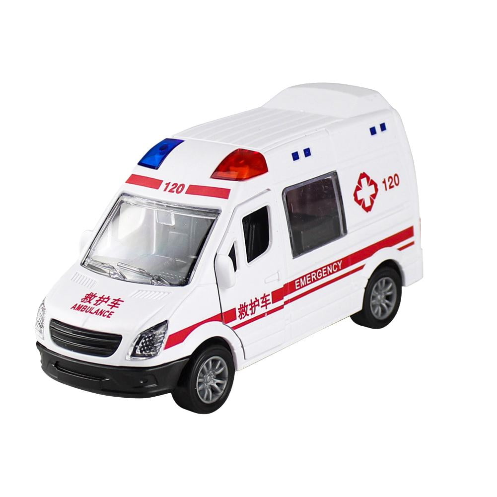 Diecast Alloy Ambulance Toy Car for Kids, Inertia Pull-Back Emergency ...
