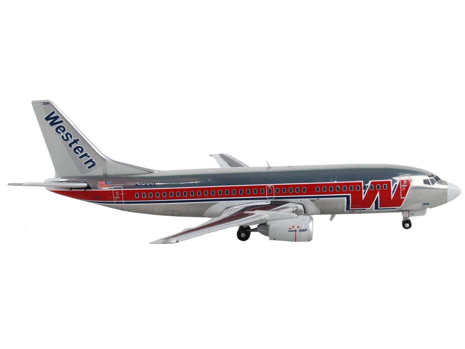 737-300 Commercial Aircraft "Western Airlines" Silver with Red Stripes ...