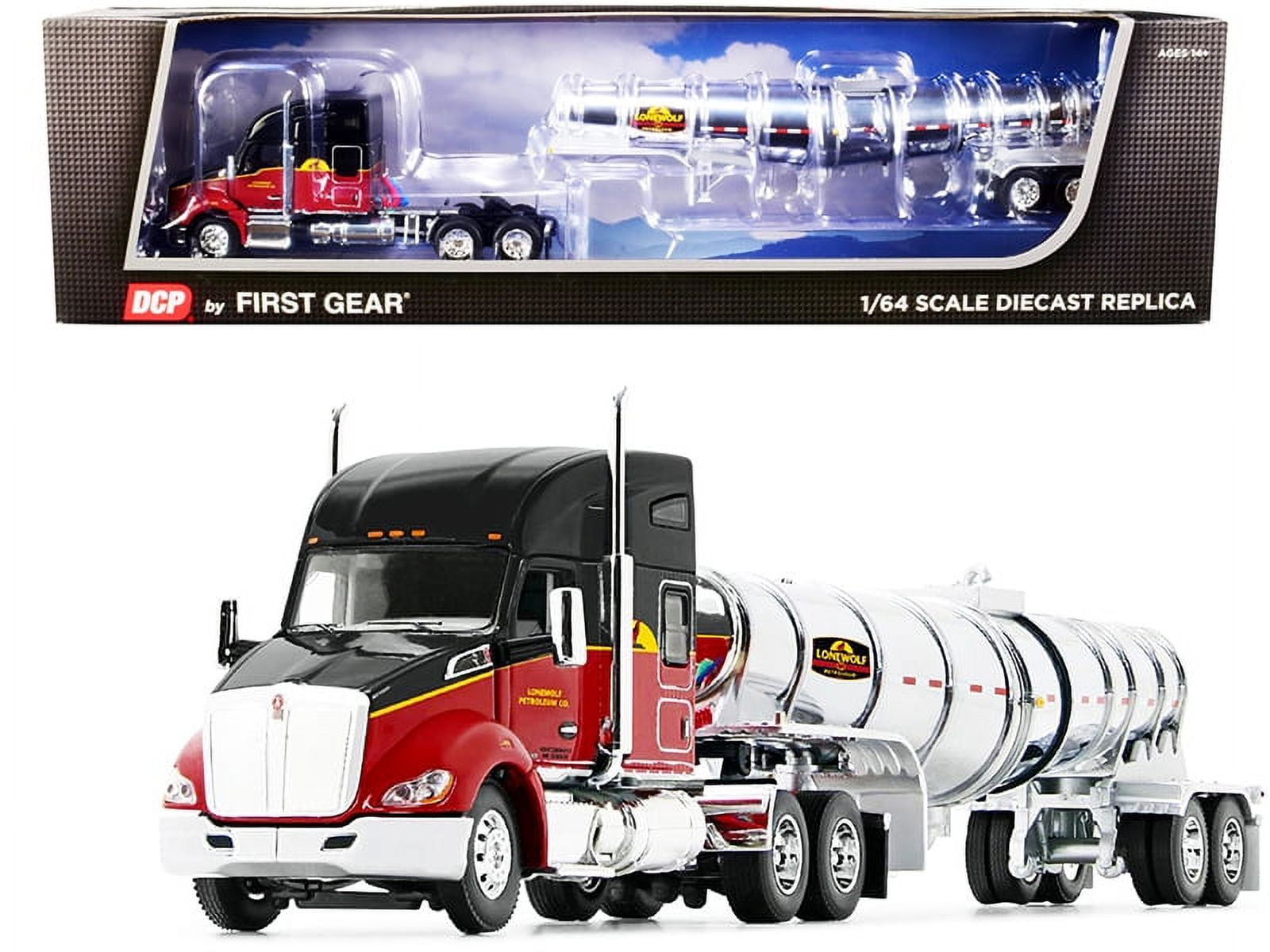 Diecast Kenworth T680 76" Mid-Roof Sleeper Cab Black and Red and Chrome ...