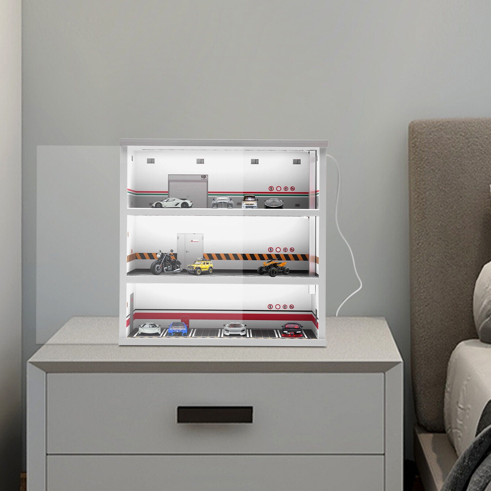 Diecast Model Car Display Case &LED Light For 1:64 3-Layer Model ...