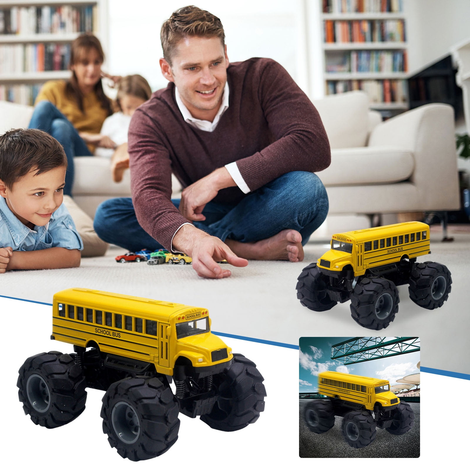 Diecast Model Toy Car Big Wheel Truck Yellow School Bus Educational ...