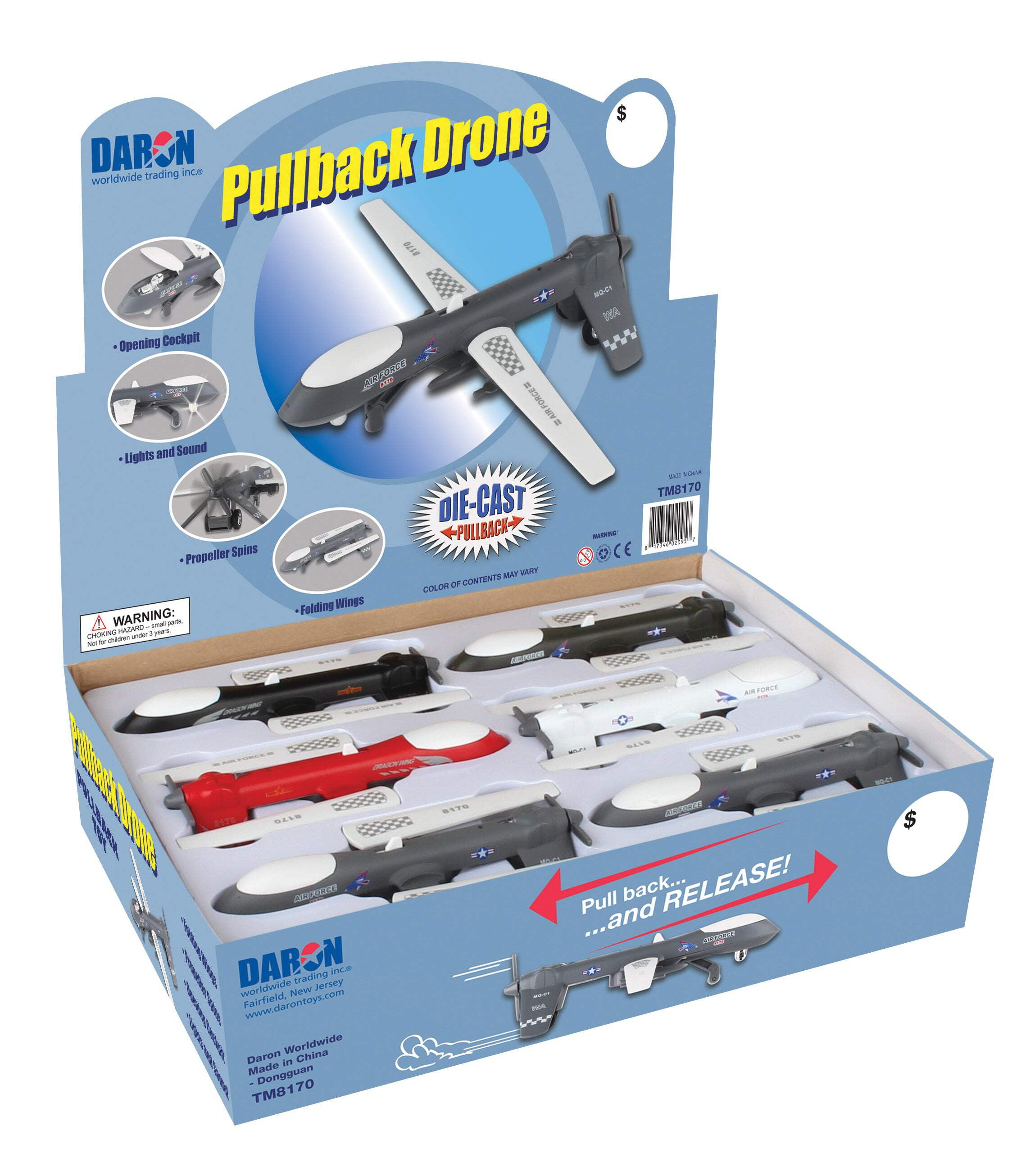 Diecast Pullbacks TM8170 Predator Drone with Light & Sound, 12 Piece ...