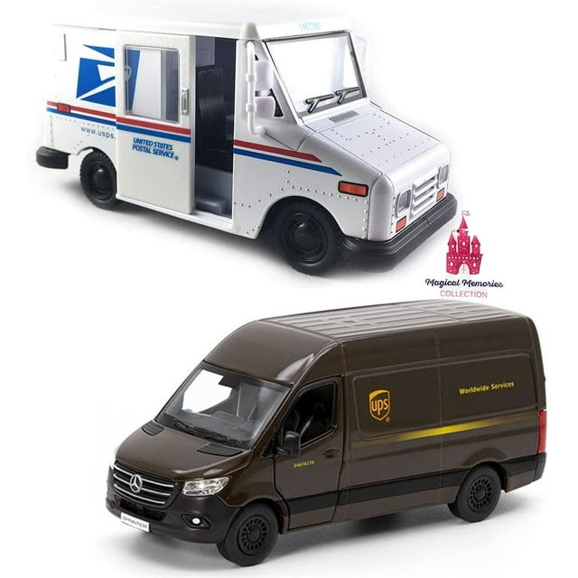 Diecast Playset: UPS Sprinter Van and Mail Truck Toys for Kids ...
