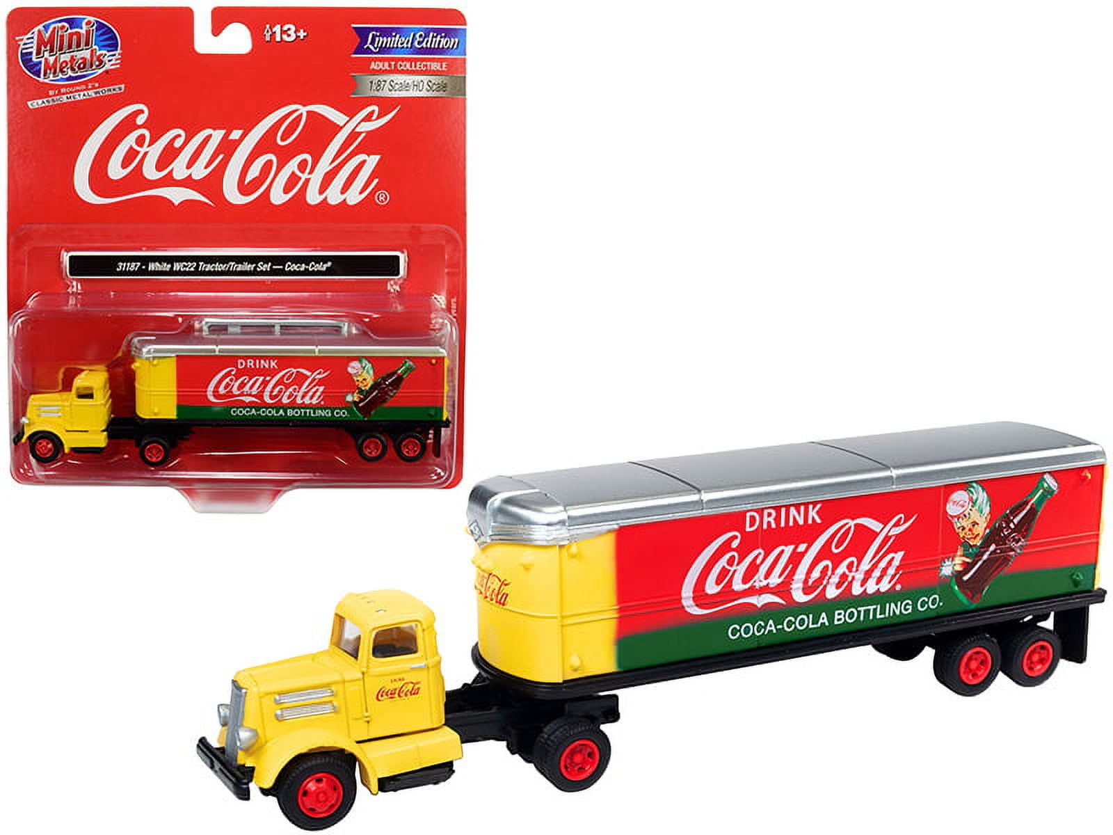 Diecast White WC22 Tractor Trailer "Coca-Cola" Yellow and Red 1/87 (HO ...