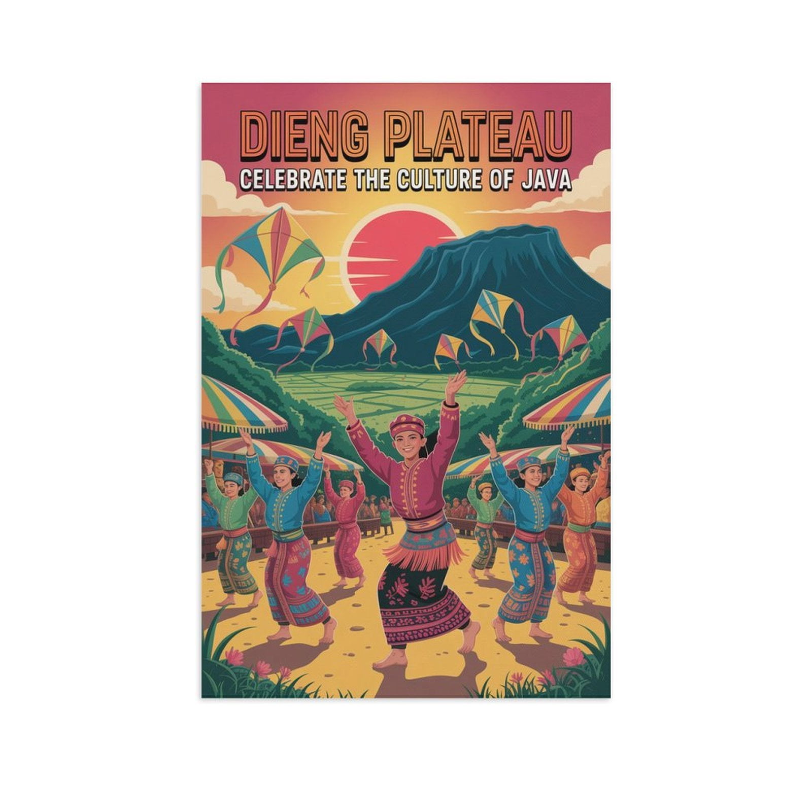 Dieng Plateau Culture Festival Java Vintage Travel Poster Retro ...