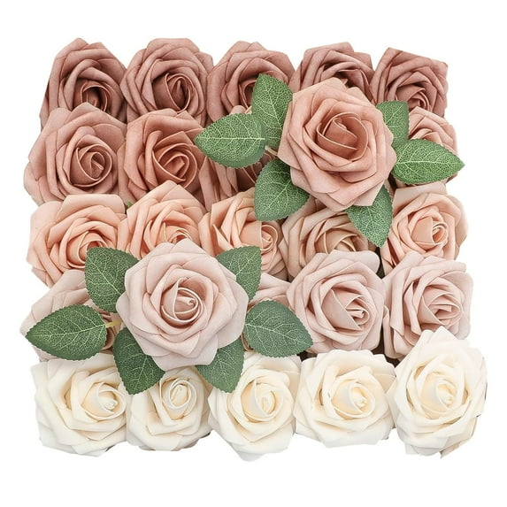 Dienrx 25 Dyed Artificial Roses with Stems, DIY Wedding Bouquet & Bride ...