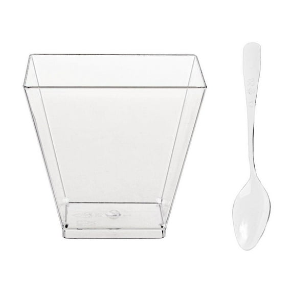 Dienrx 50Pcs Clear Plastic Dessert Cups with Mini Spoons - 60Ml Square ...