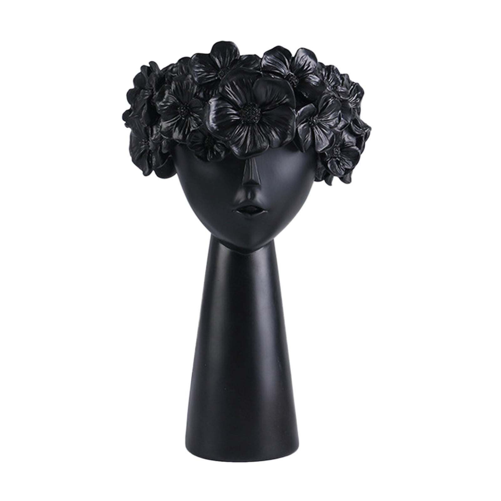 Dienrx Flower Wreath Girl Head Vase, 11" Tall Resin Doll Face Planter ...