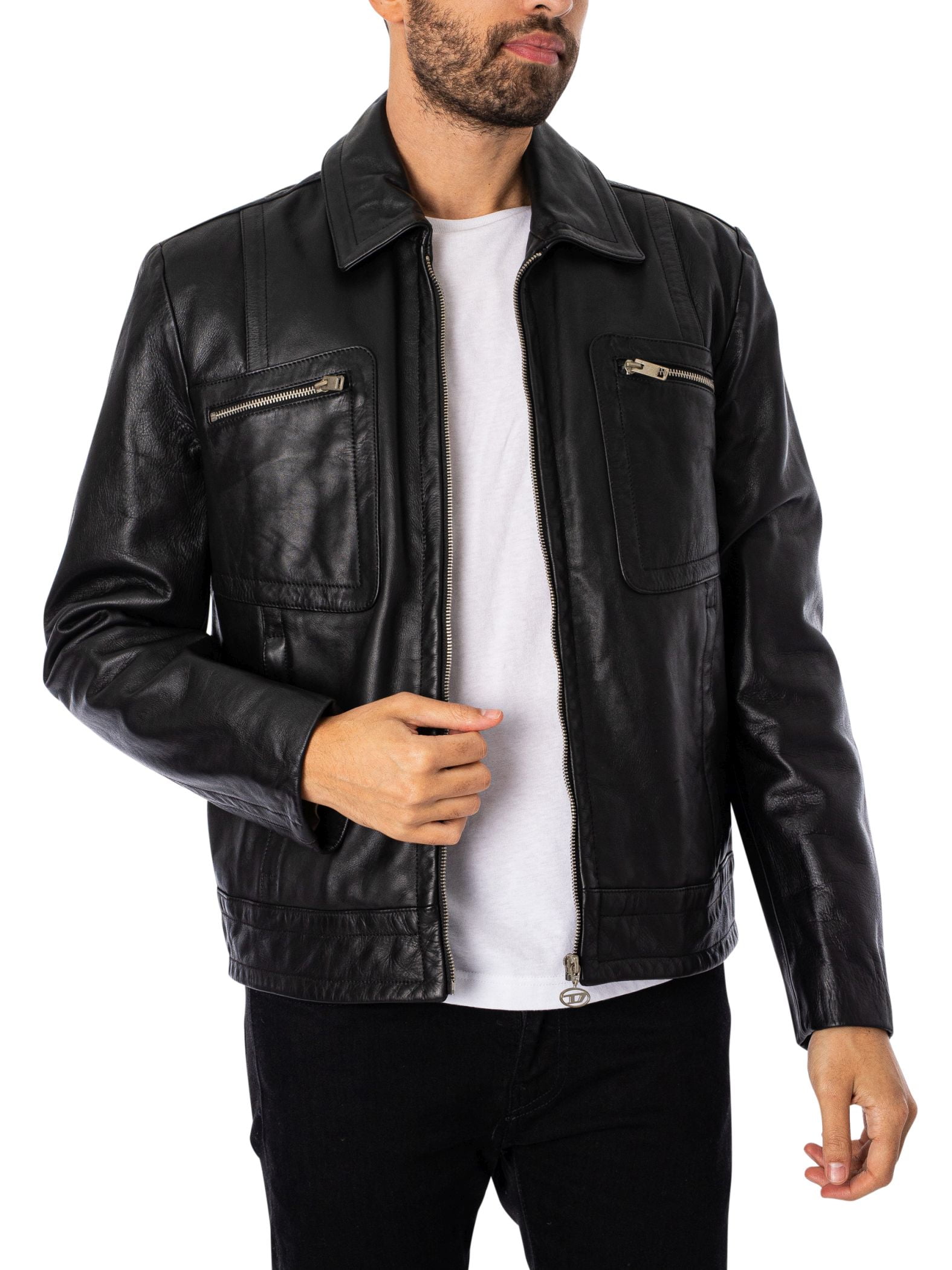 Diesel Cale Leather Jacket, Black - Walmart.com
