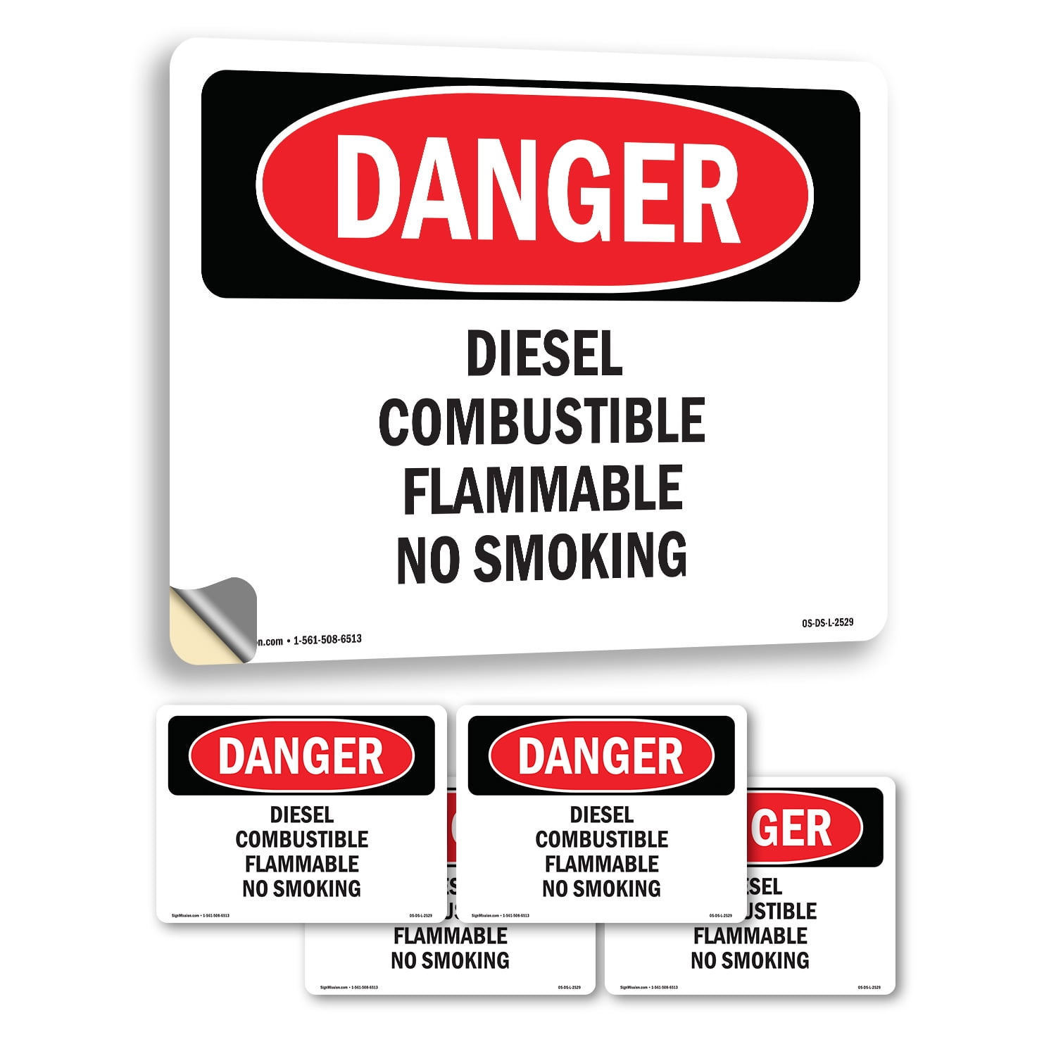 Diesel Combustible Flammable No Smoking OSHA Danger Vinyl Decal Label ...