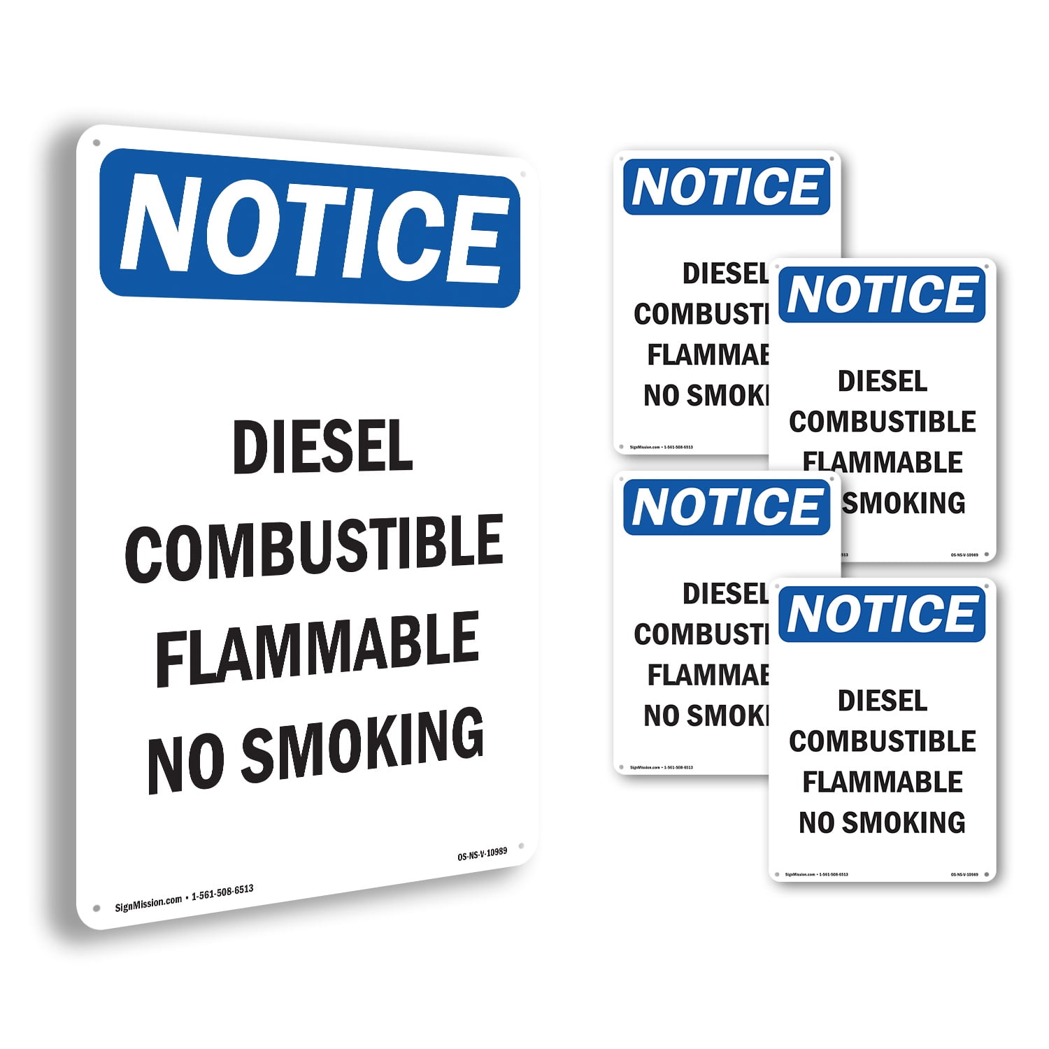 Diesel Combustible Flammable No Smoking OSHA Notice Rigid Plastic Sign ...