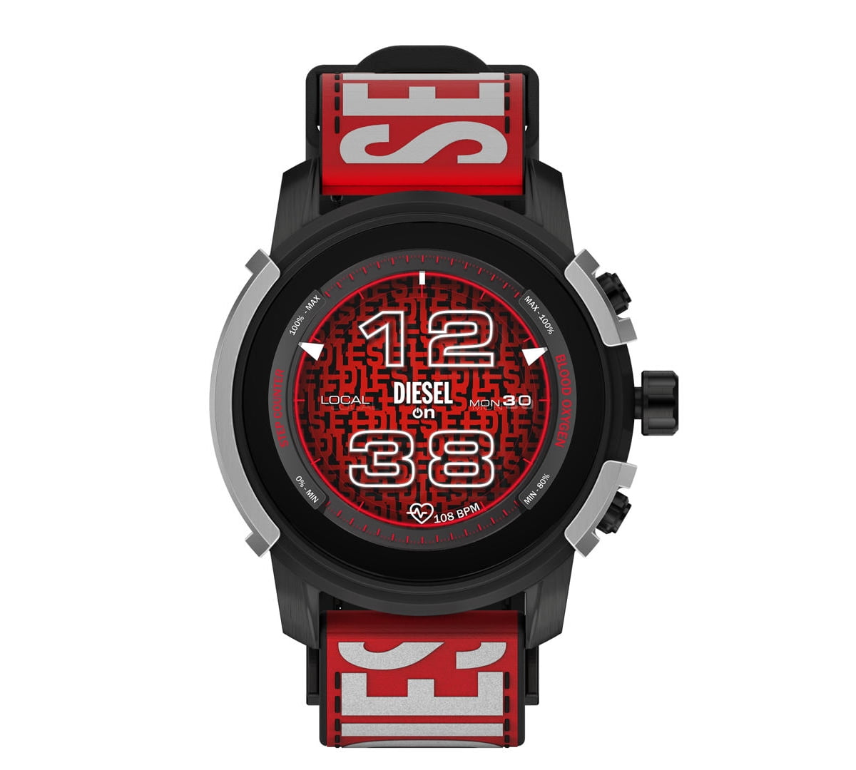 Diesel DZT2041 Griffed Gen 6 Red/White Silicone Strap Mens Alexa GPS ...