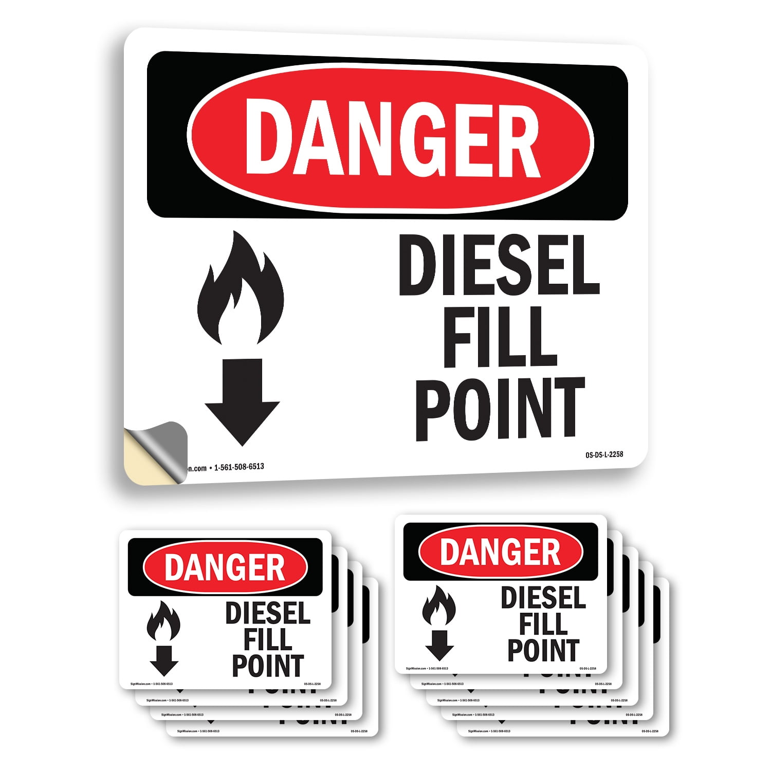 Diesel Fill Point [Down Arrow] OSHA Danger Vinyl Decal Label 14 Inch x ...