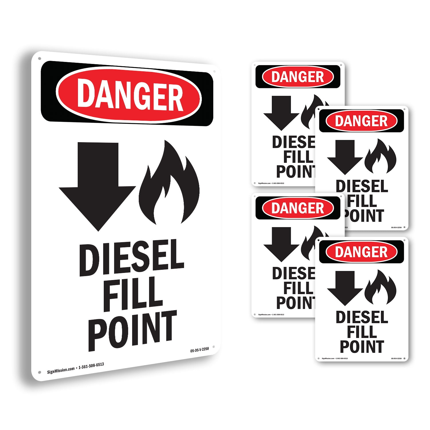 Diesel Fill Point OSHA Danger Aluminum Sign 18 Inch x 12 Inch - 5 Pack ...