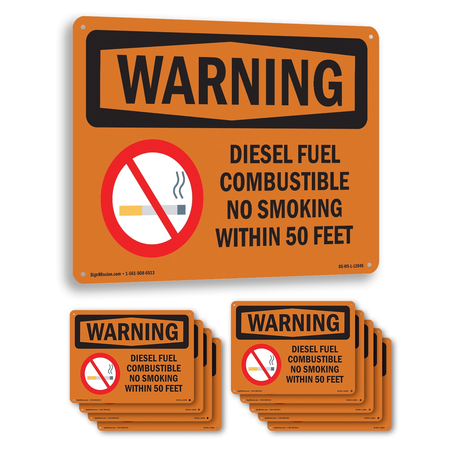 Diesel Fuel Combustible No Smoking With Symbol OSHA WARNING Aluminum ...