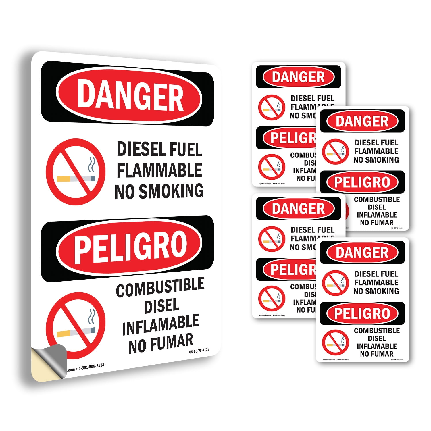 Diesel Fuel Flammable No Smoking Bilingual OSHA Danger Vinyl Decal ...