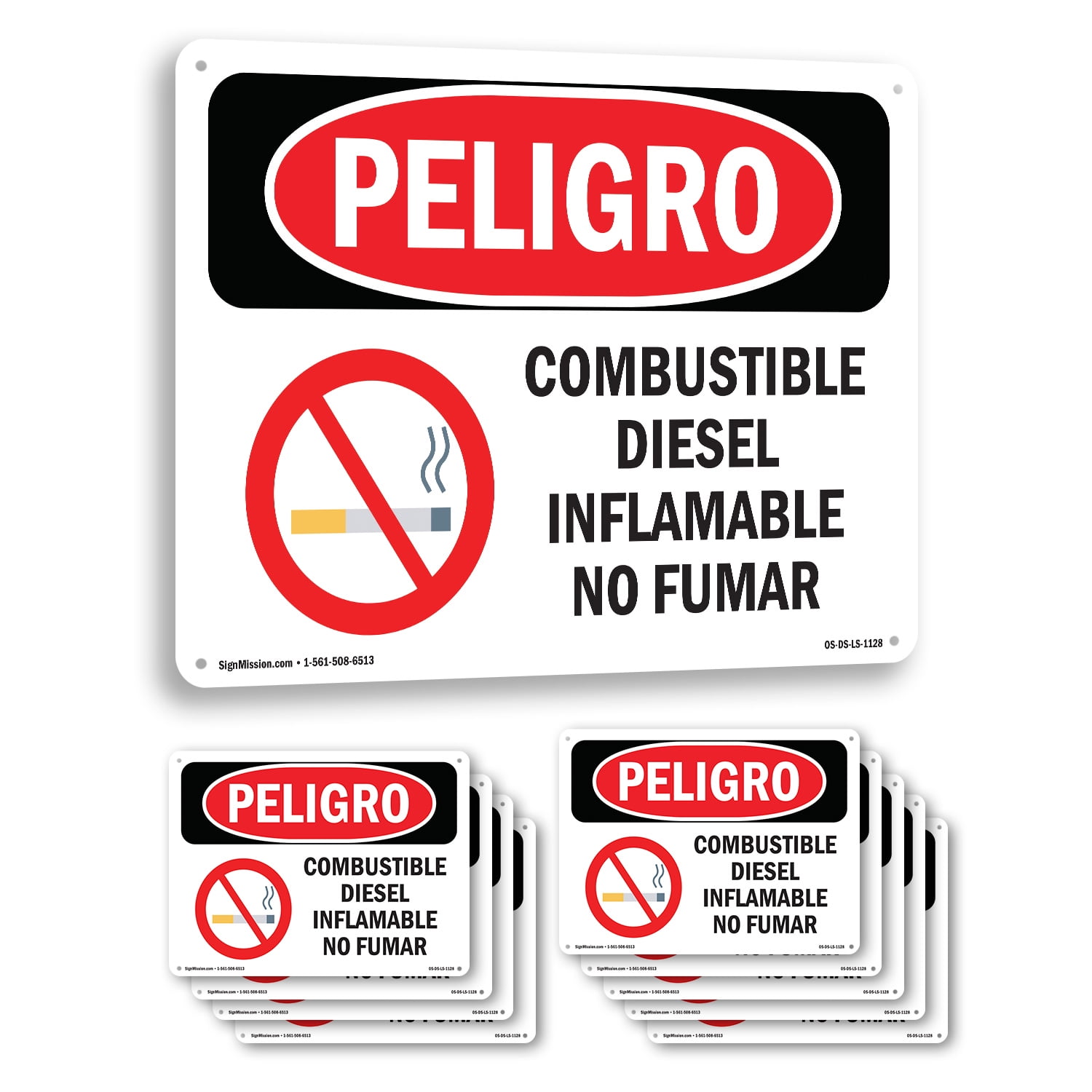 Diesel Fuel Flammable No Smoking Spanish OSHA Danger Aluminum Sign 10 ...