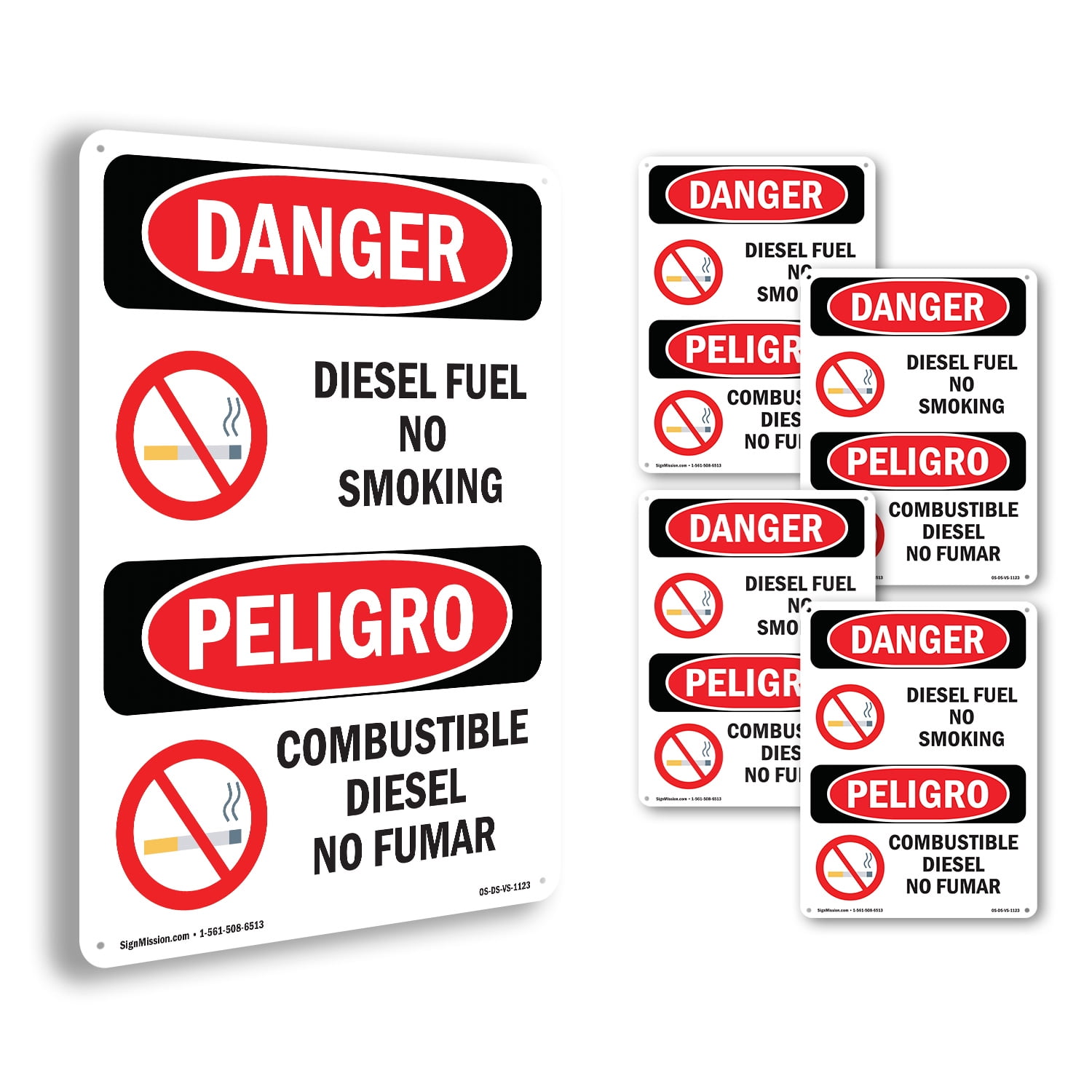 Diesel Fuel No Smoking Bilingual OSHA Danger Aluminum Sign 18 Inch x 12 ...