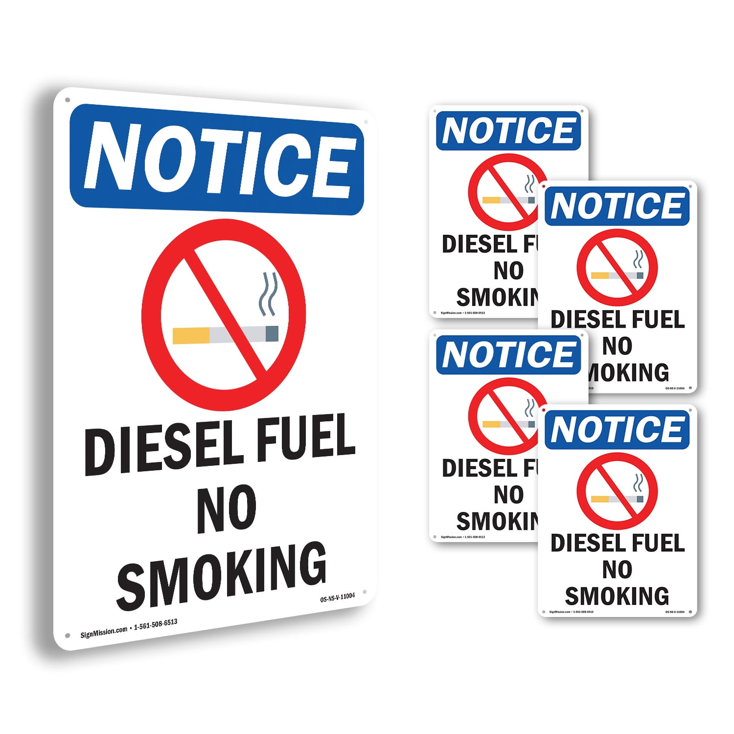 Diesel Fuel No Smoking OSHA Notice Aluminum Sign 18 Inch x 12 Inch - 5 ...