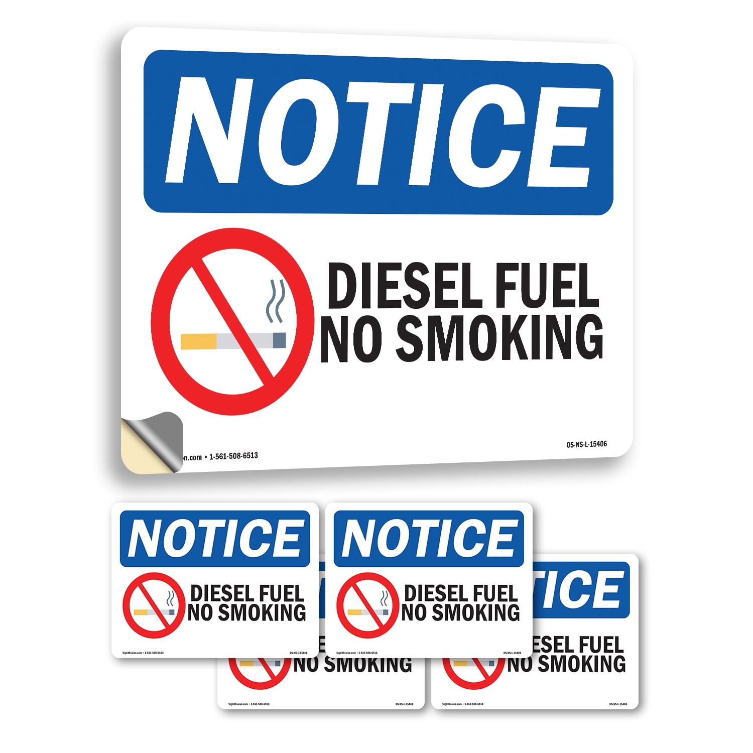 Diesel Fuel No Smoking OSHA Notice Vinyl Decal Label 18 Inch x 12 Inch ...