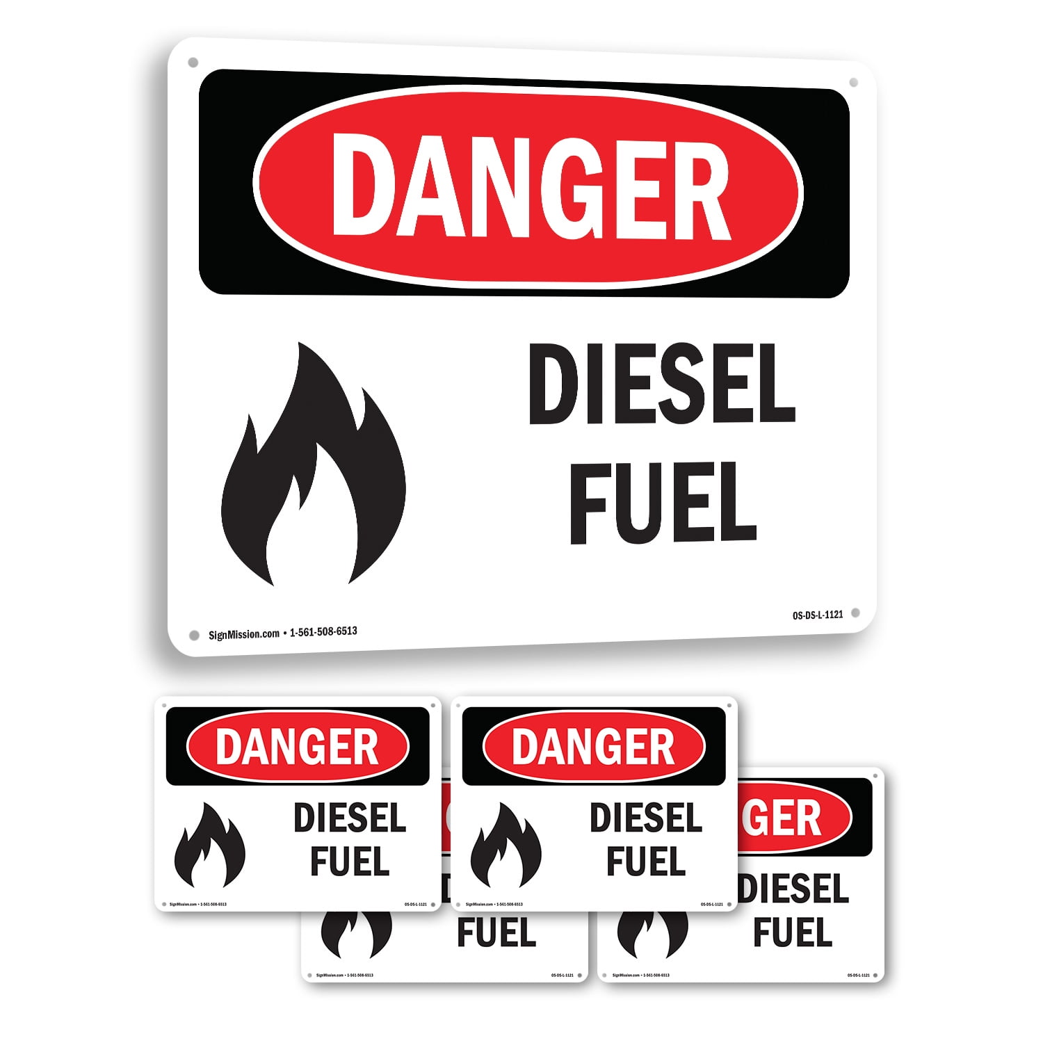 Diesel Fuel OSHA Danger Aluminum Sign 18 Inch x 12 Inch - 5 Pack ...