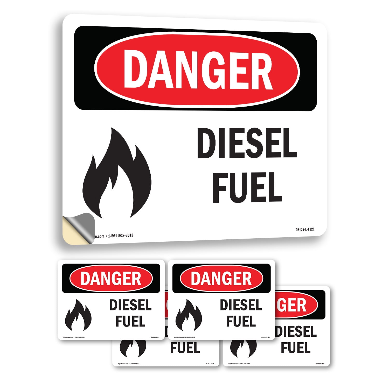 Diesel Fuel OSHA Danger Vinyl Decal Label 10 Inch x 7 Inch - 5 Pack ...