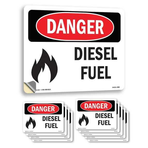 Diesel Fuel OSHA Danger Vinyl Decal Label 18 Inch x 12 Inch - 10 Pack ...