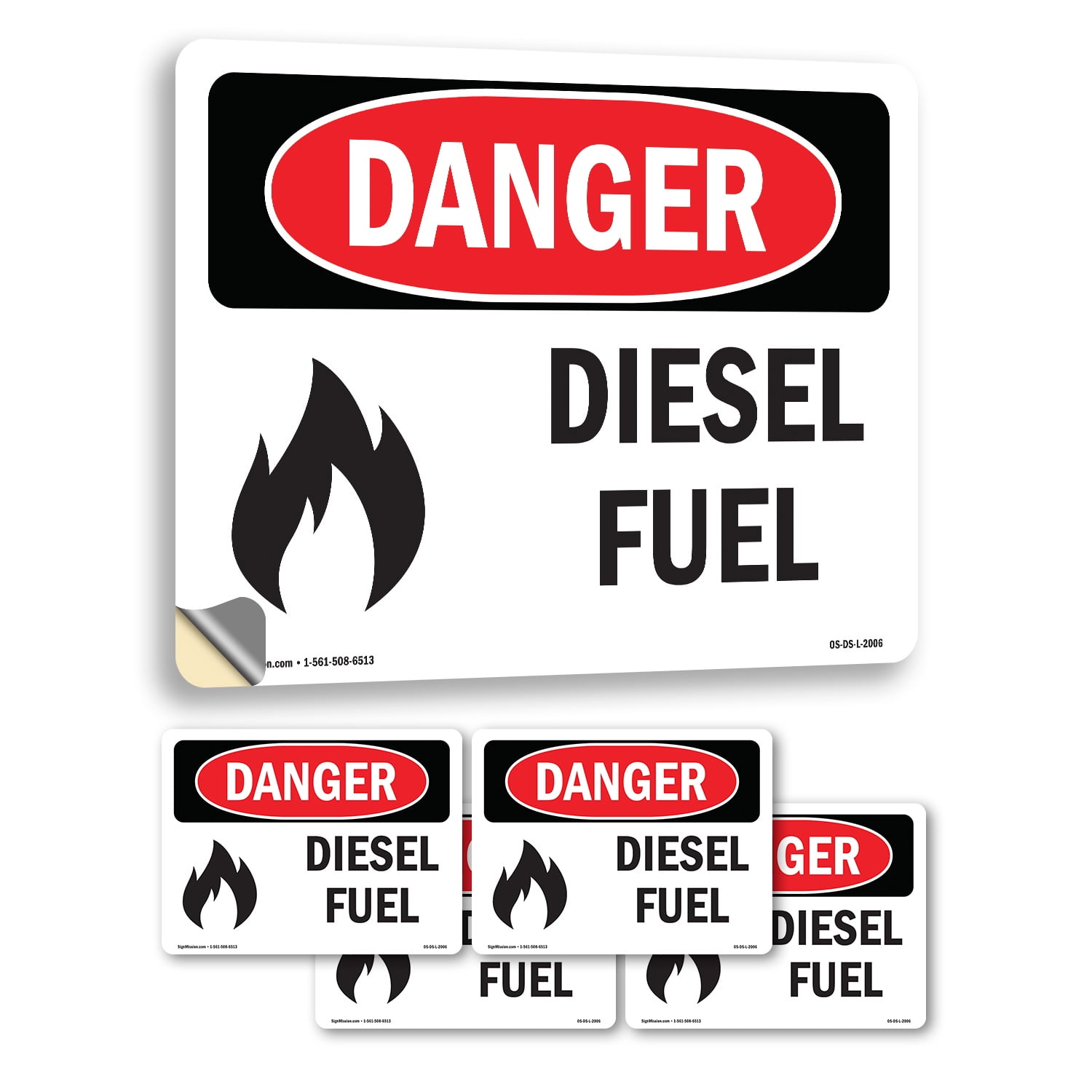 Diesel Fuel OSHA Danger Vinyl Decal Label 24 Inch x 18 Inch - 5 Pack ...
