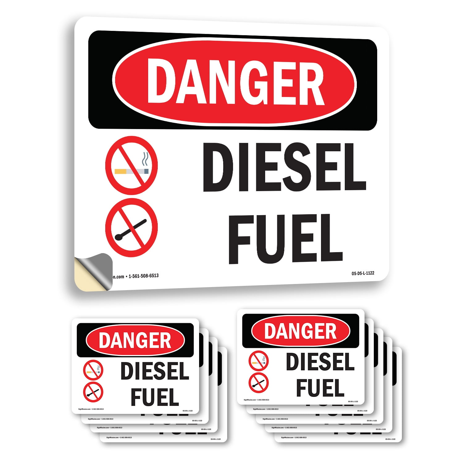 Diesel Fuel OSHA Danger Vinyl Decal Label 7 Inch x 5 Inch - 10 Pack ...
