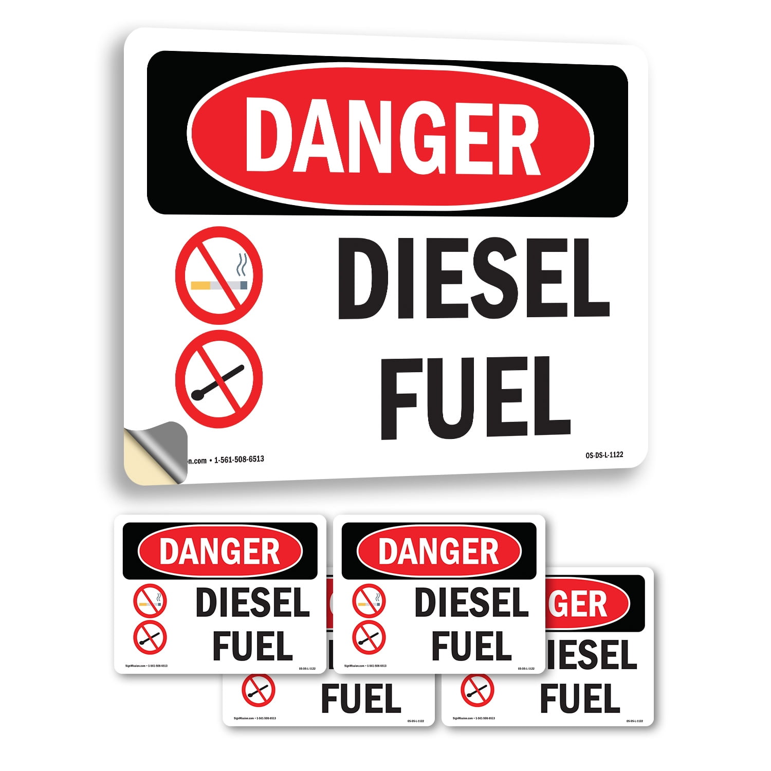 Diesel Fuel OSHA Danger Vinyl Decal Label 7 Inch x 5 Inch - 5 Pack ...