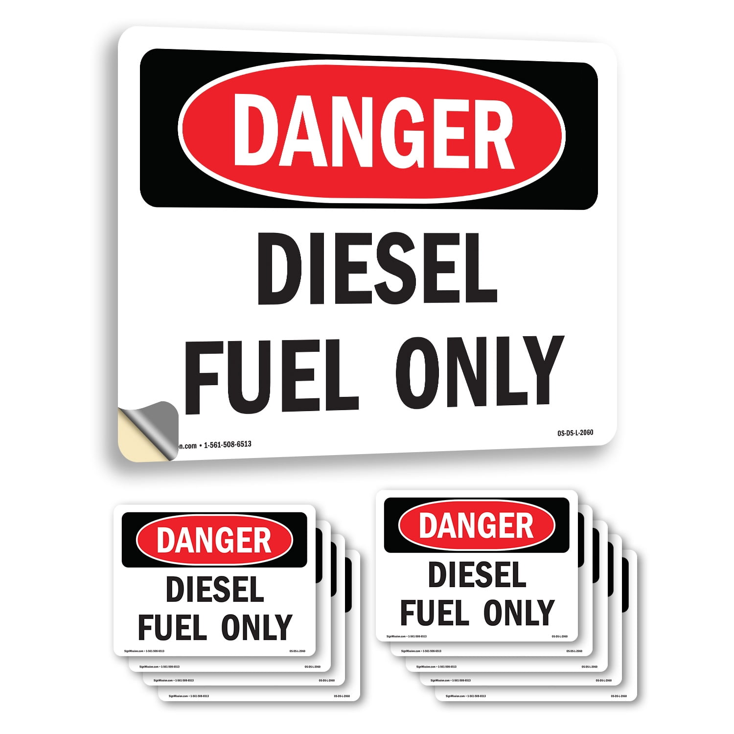 Diesel Fuel Only OSHA Danger Vinyl Decal Label 7 Inch x 5 Inch - 10 ...