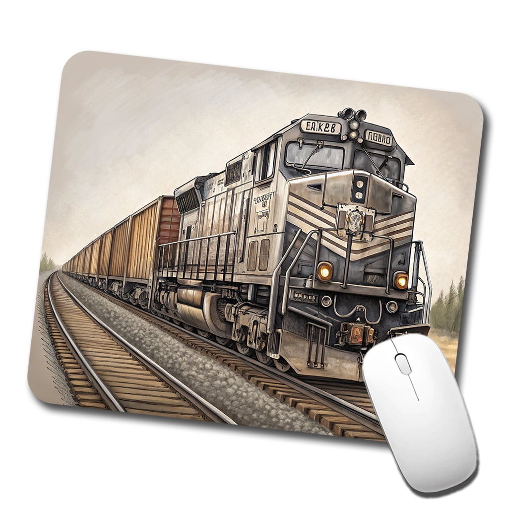 Diesel Locomotive Pulling A Long Line Of Freight Cars Mouse Pad Low ...