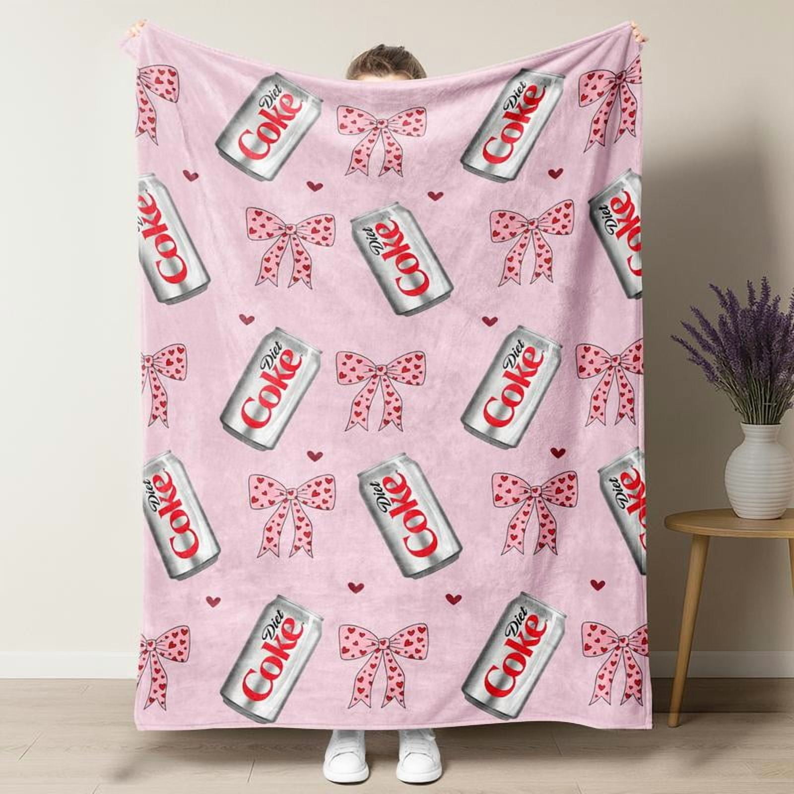 Diet Coke Original Flavor Flat Velvet Blanket with Pink Bows & Red ...