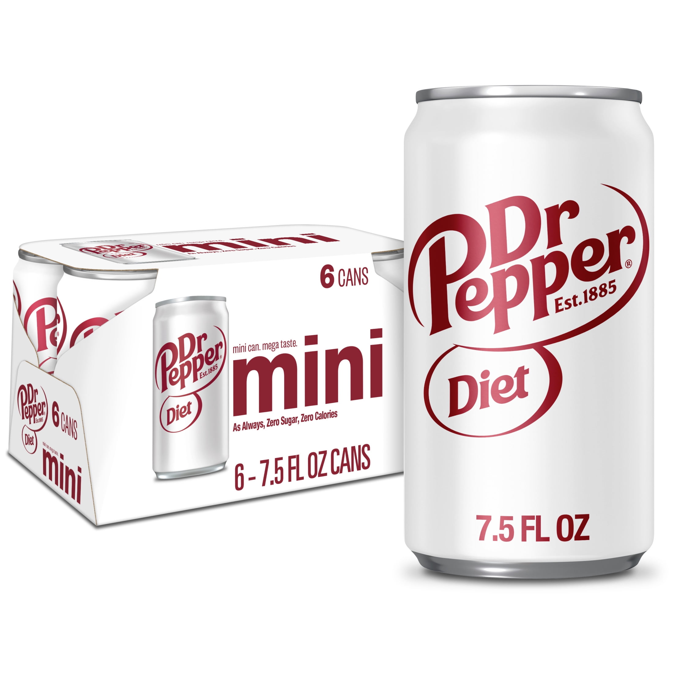 Diet Dr Pepper Zero Sugar Mini Soda Pop, 7.5 fl oz, 6 Pack Small Cans ...