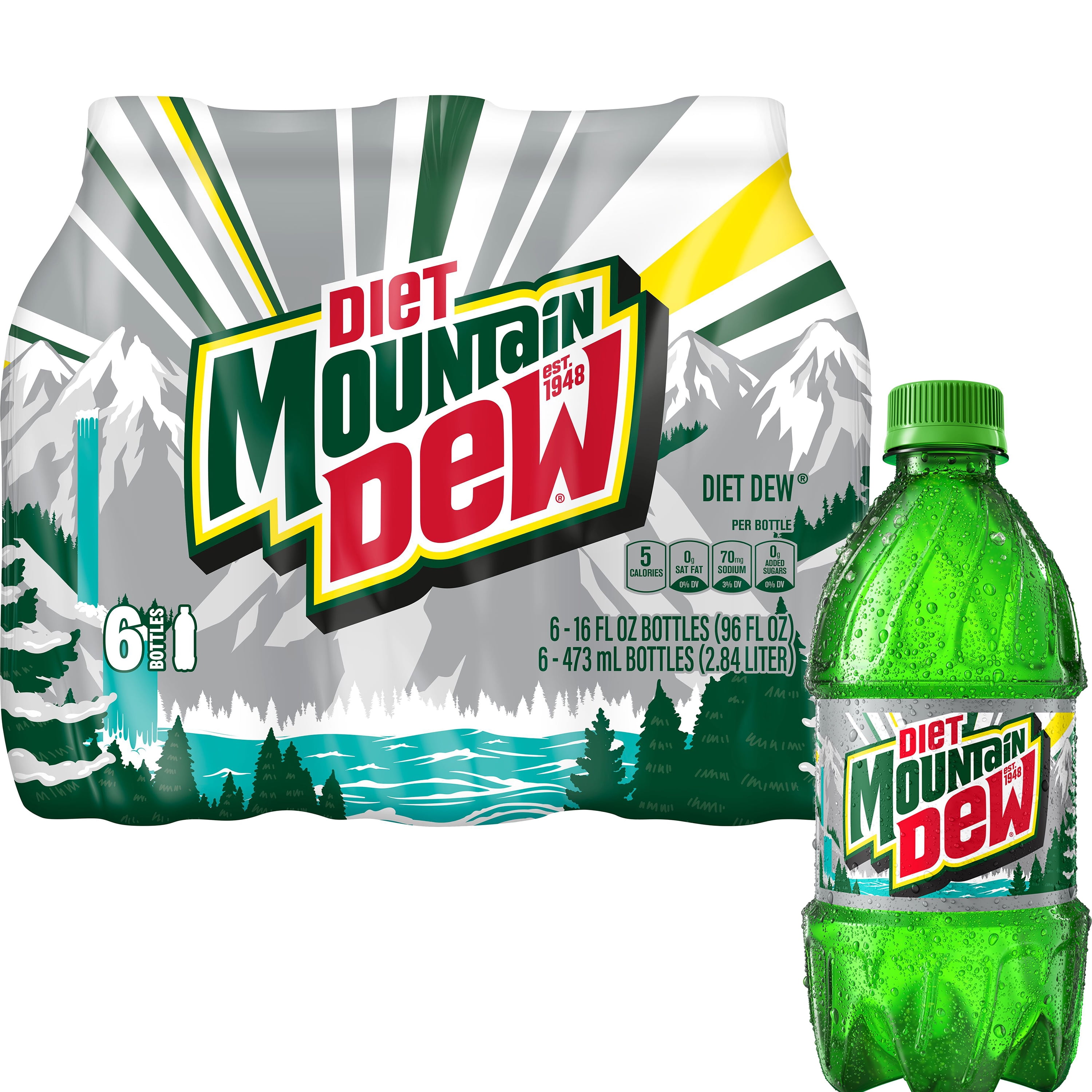 Diet Mountain Dew Citrus Soda Pop, Exhilarating Flavor, Zero Cal, 16 fl ...
