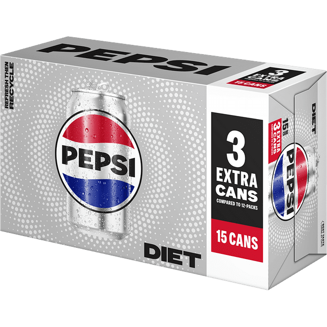 (2 pack) Diet Pepsi Cola Soda Pop, 12 fl oz , 15 Pack Cans - Walmart.com