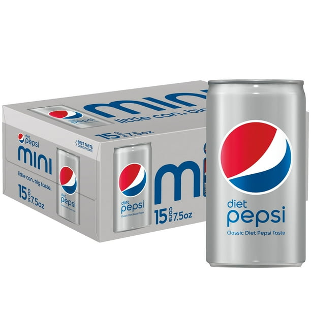 Diet Pepsi Cola Soda Pop, 7.5 fl oz, 15 Pack Mini Cans - Walmart ...