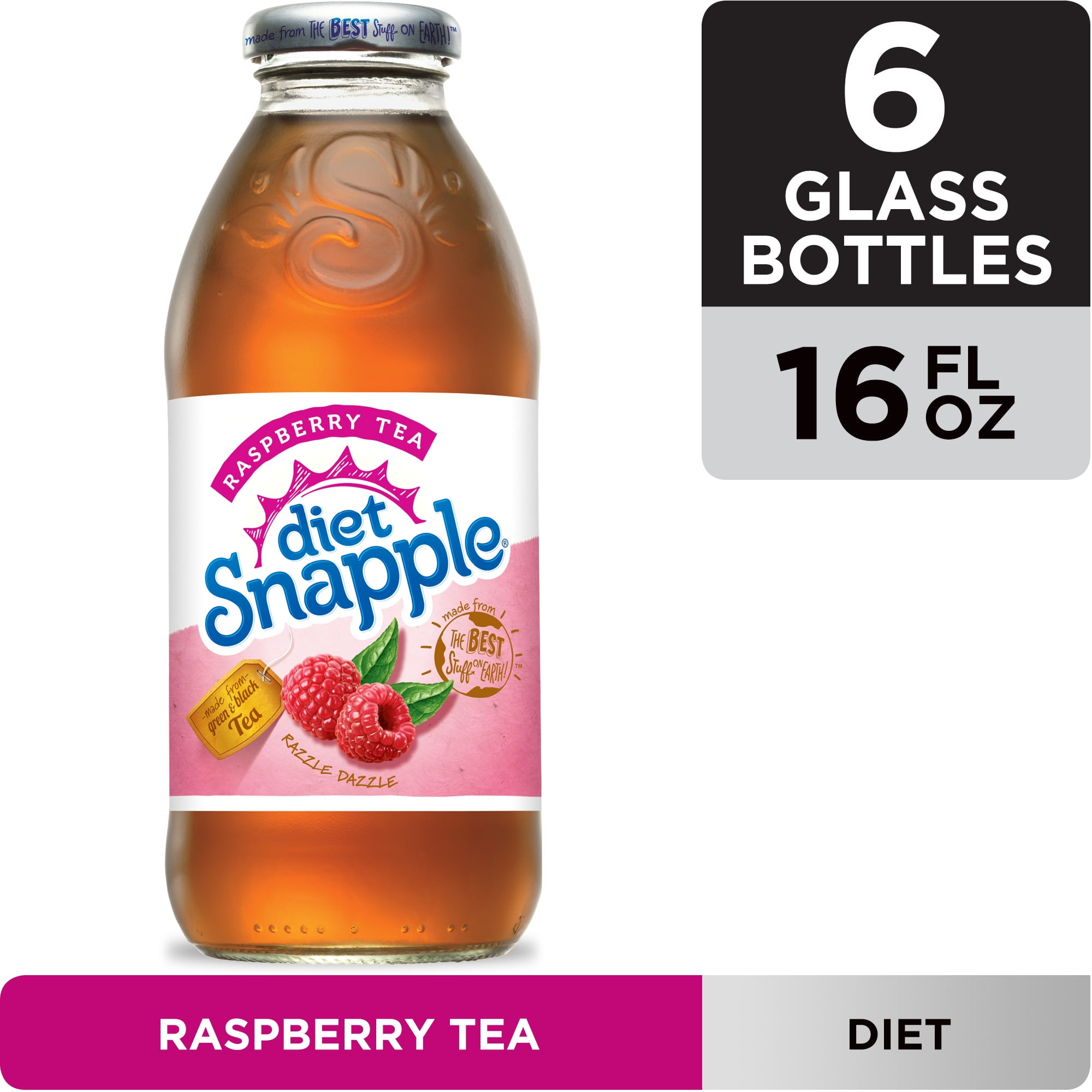 Diet Snapple Raspberry Tea, 16 fl oz glass bottles, 6 pack - Walmart.com