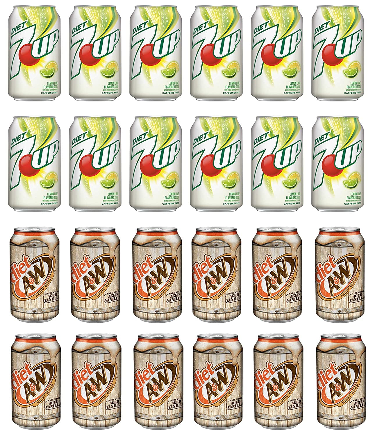 Evaxo Diet Soda Variety Pack, 24 Pack, 7UP, A&W Diet Soda, 12 fl oz ...